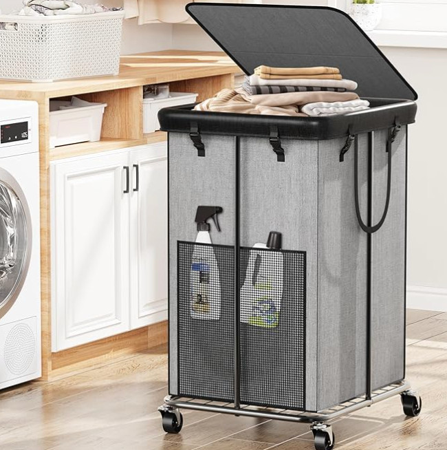 【折后$19.99 Prime包邮】双格带轮脏衣篓 150L | 剁手